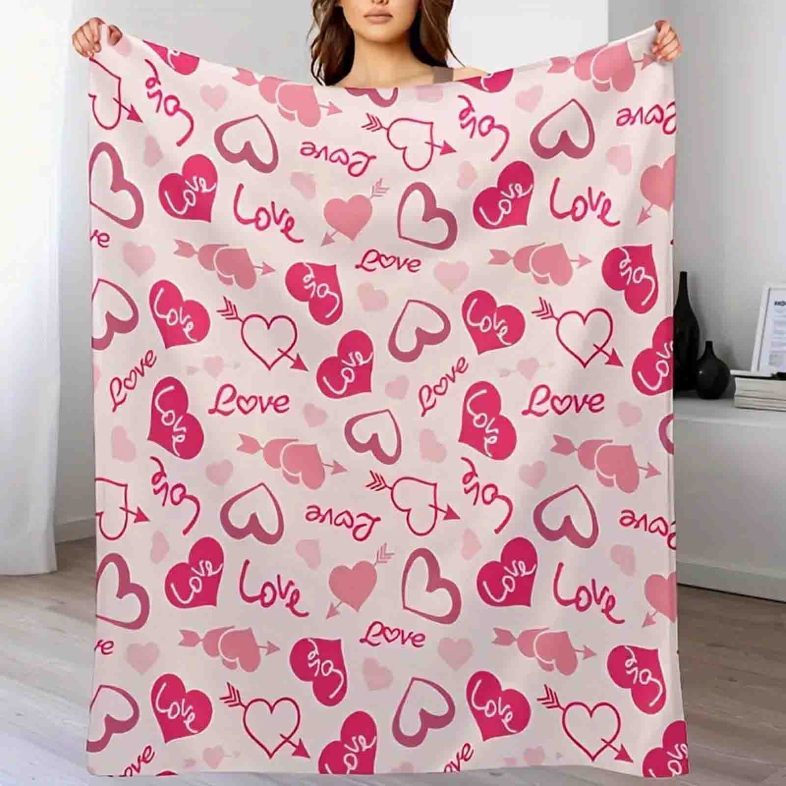 AuroraX Valentines Day Blanket 40"x51" Pink Flannel Heart Throw Blanket ...
