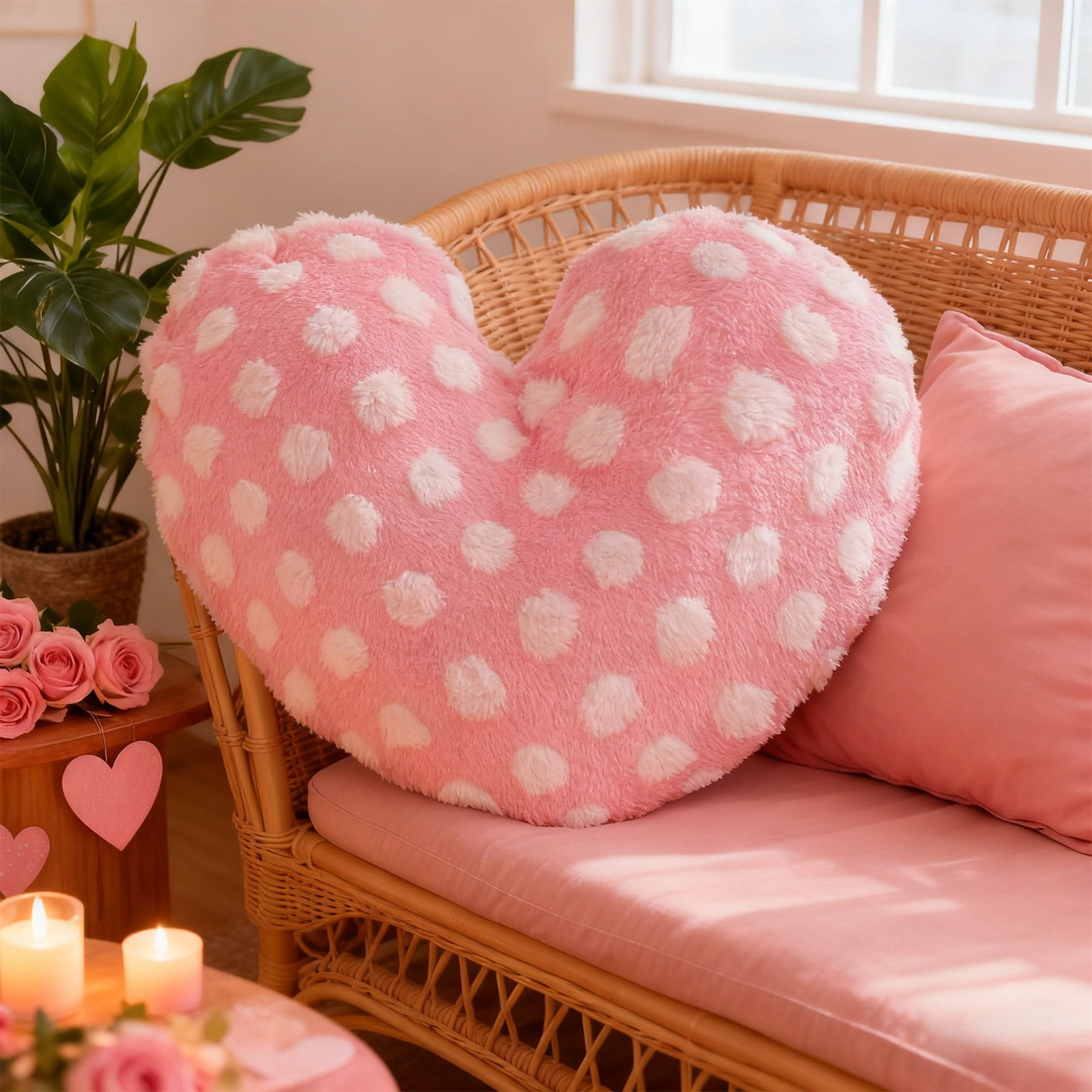 AuroraX Valentines Day Pillows Covers Pink Plush Soft Dot Heart Throw ...