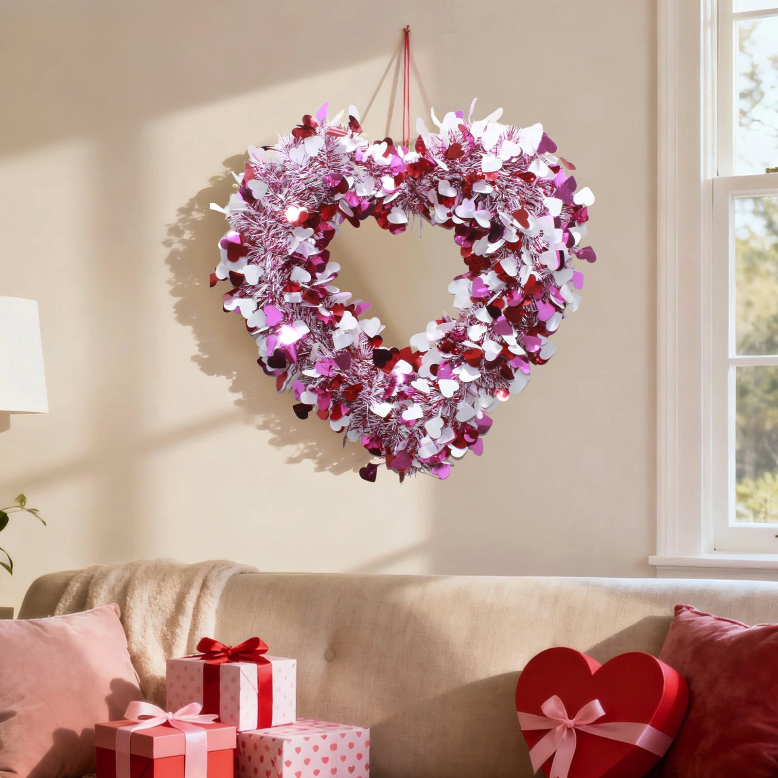 AuroraX Valentines Day Wreath Heart Wreath Romantic Decorative Love ...