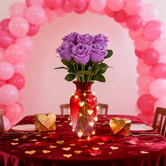 AuroraX Valentines Decorations Indoor Artificial Flowers,Purple ...