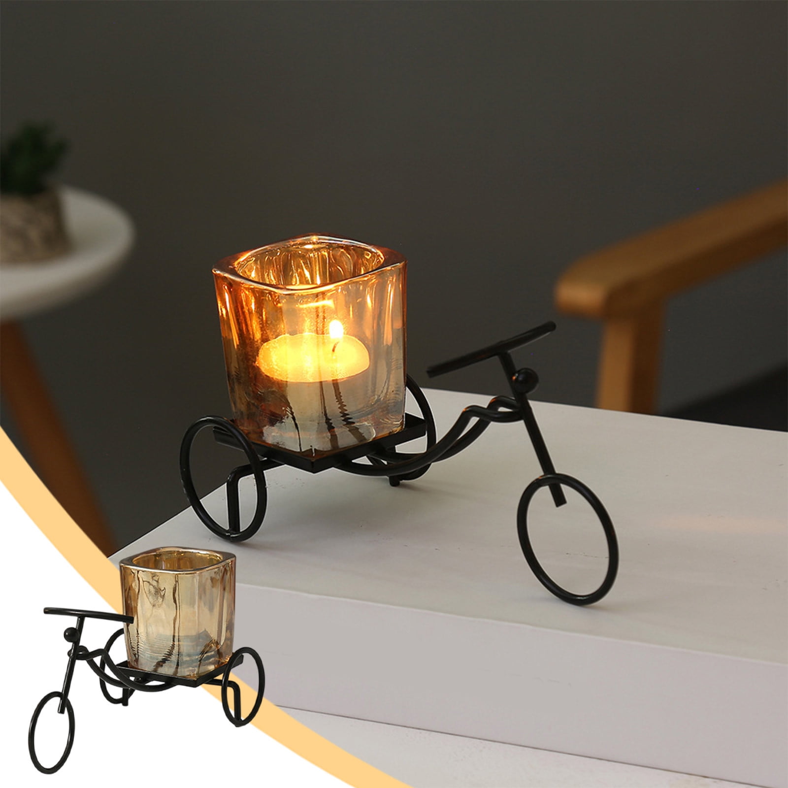AuroraX Vintage Bicycle Votive Candle Holder Black Metal Candlestick ...
