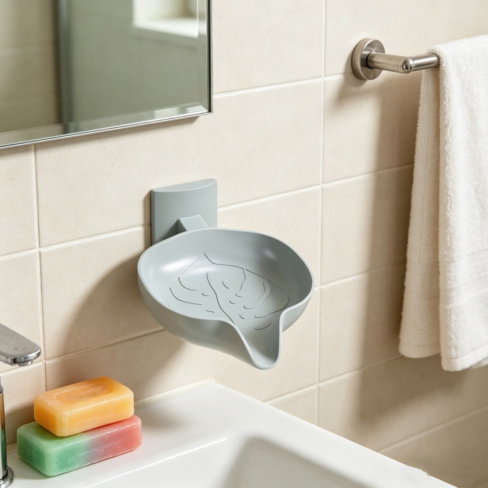 AuroraX Wall Mounted Soap Holder Drainable Soap Tray Bathroom Self ...