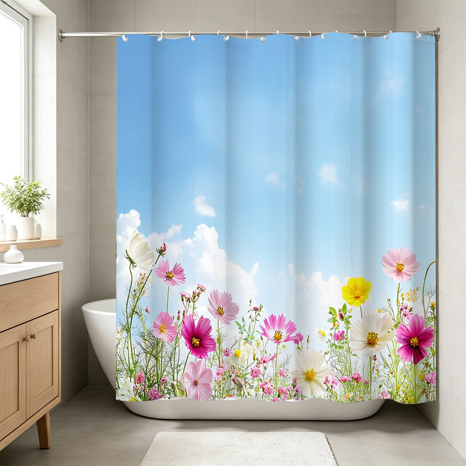 AuroraX Waterproof Floral Shower Curtain Printed Shower Curtain with ...