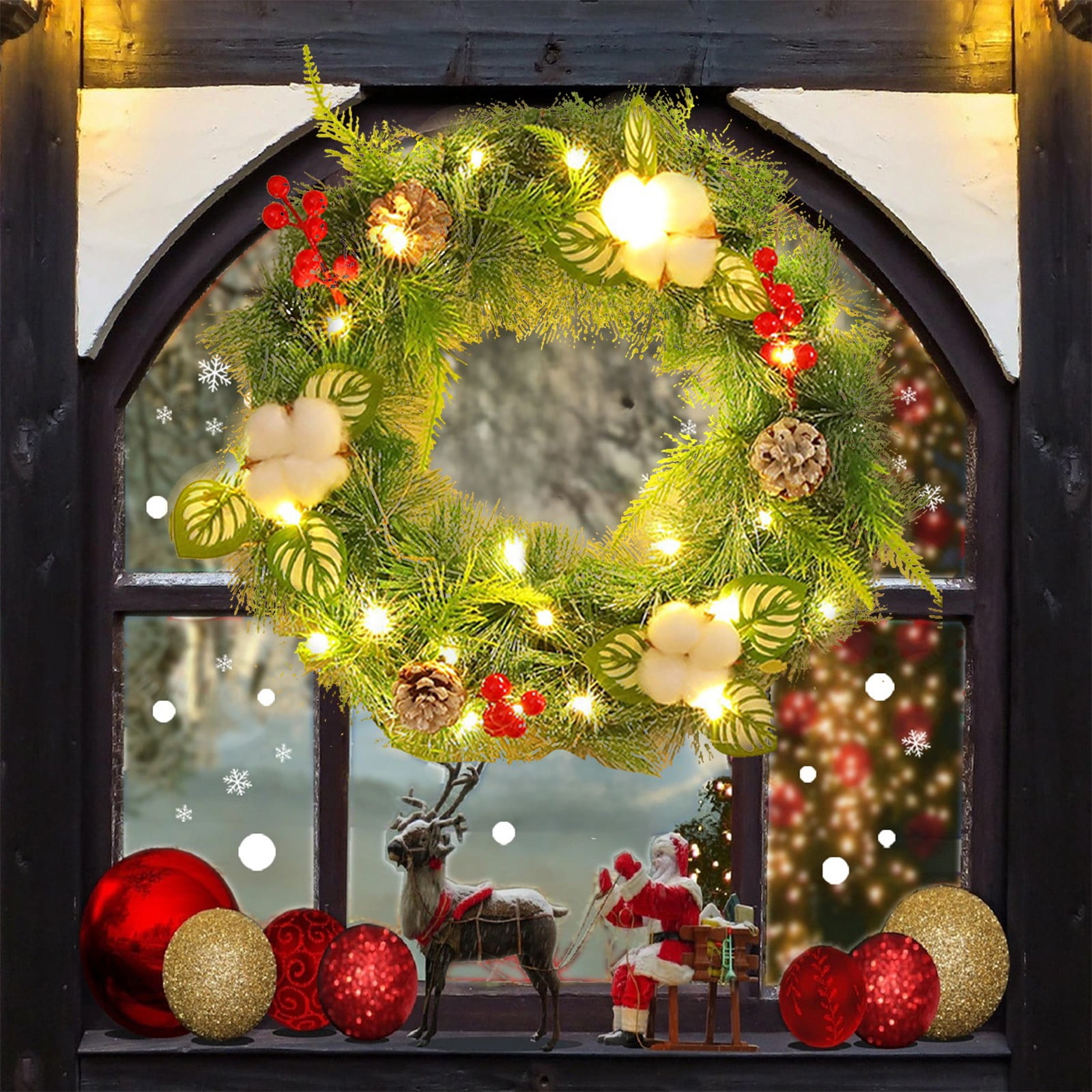 AuroraX Wreaths Garlands String Lights Pinecone Green Hanging Christmas ...