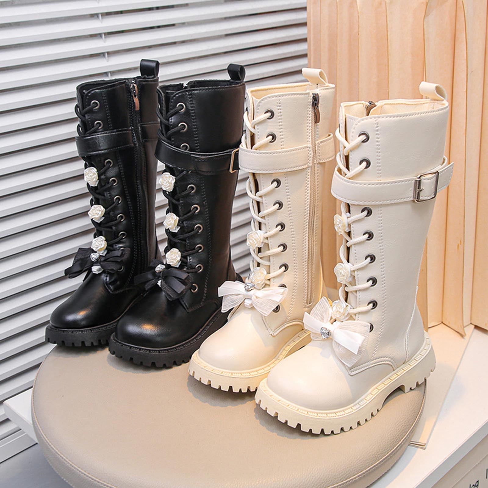 Auroural Big Girls Boots Size 2 Fall And Winter Zipper High-Top Leather ...