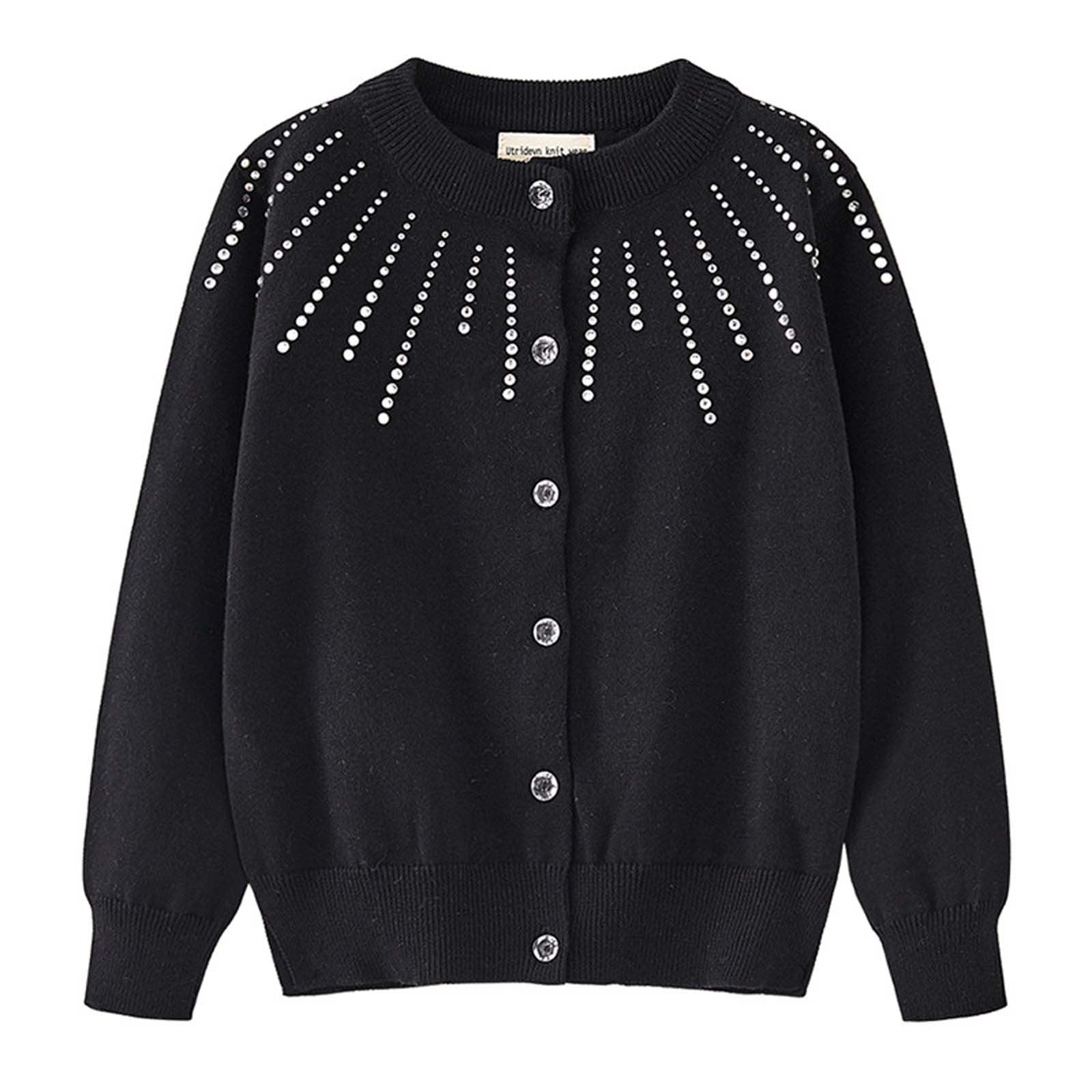 Auroural Black Cardigan Girls Girls Rhinestone Knitted Cotton Cardigan ...