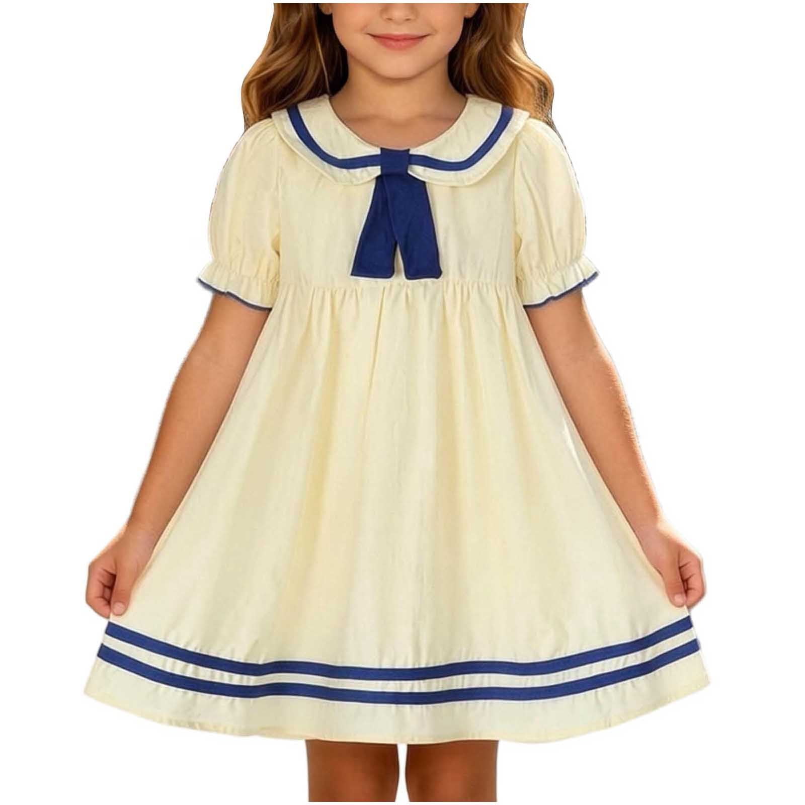 LOOK! Auroural Children's Solid Color Lapel Short Sleeved Dress Girls ...