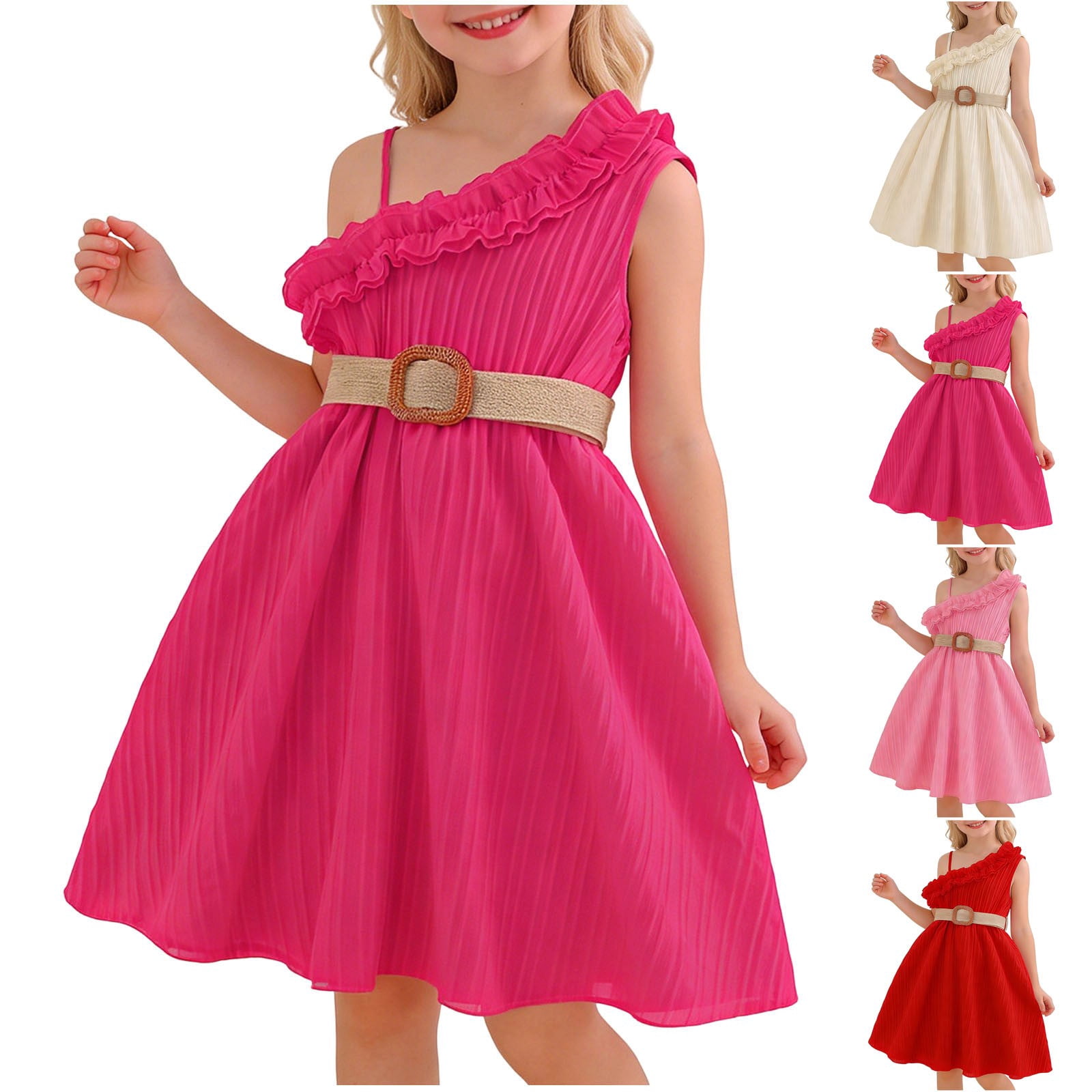 Auroural Girls Clothes Size 6 Dresses Children's Solid Color Sleeveless ...