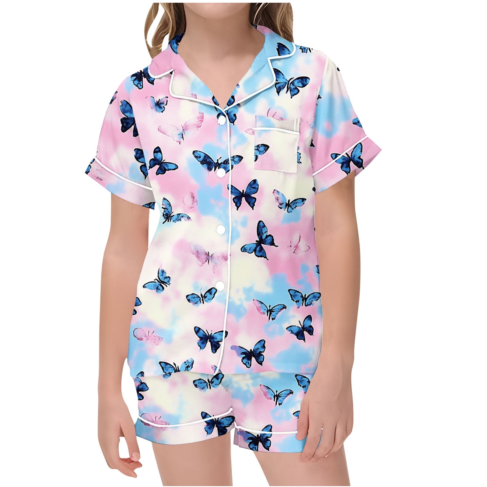 Auroural Girls Pajamas Size 13 Girls Button Front Pajama Top & Shorts ...