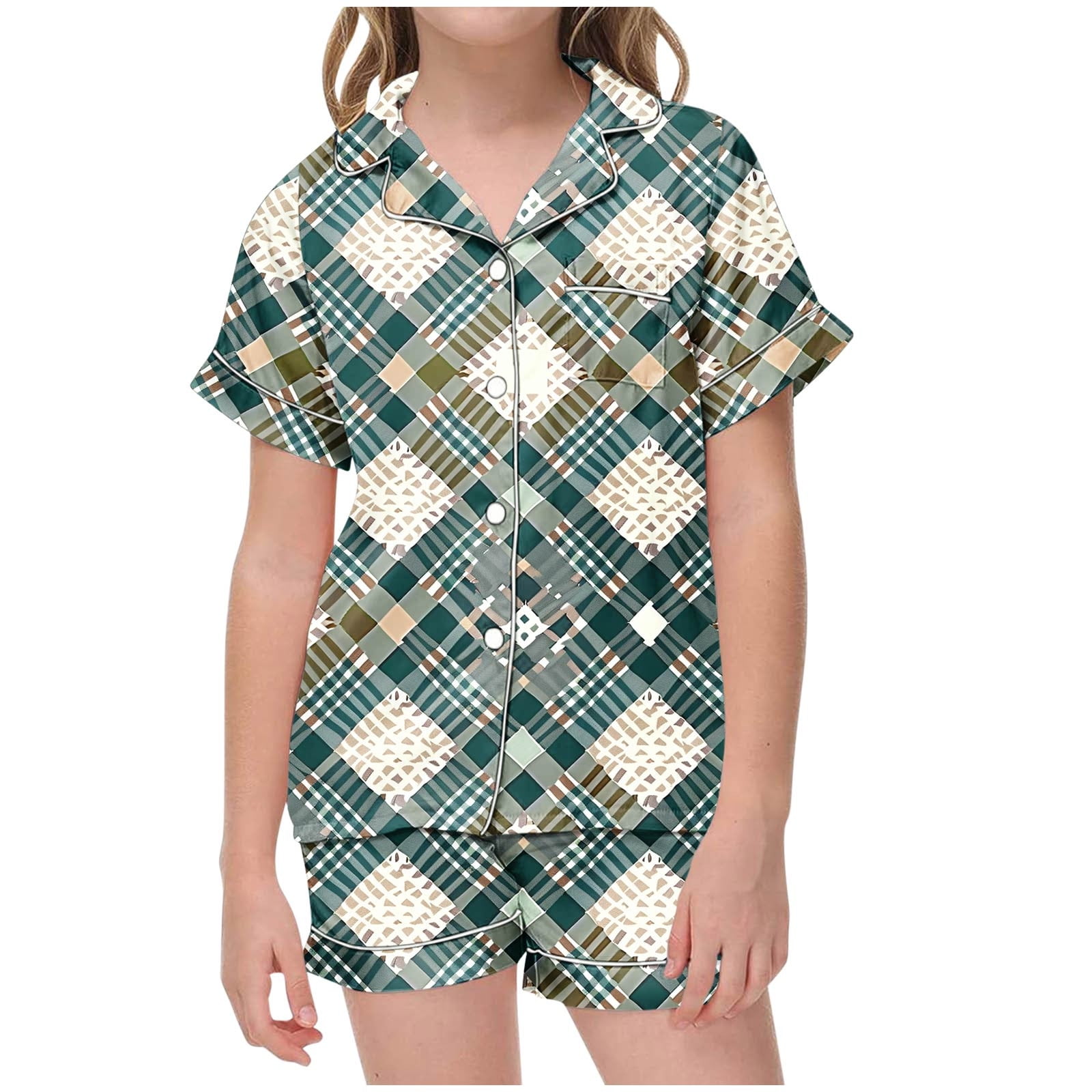 Auroural Girls Pajamas Size 7-8 Kids Pajama Sets Girls Button Front ...