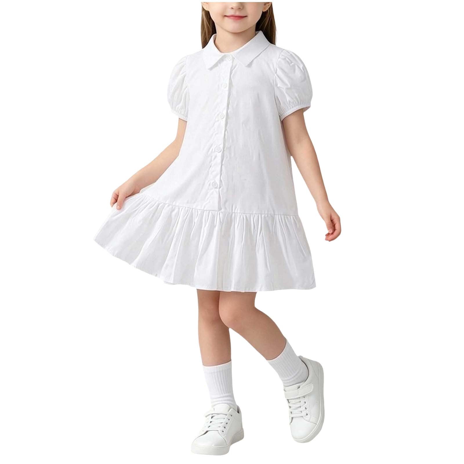 LOOK! Auroural Girls' Solid Color Lapel Short Sleeved Dress College ...