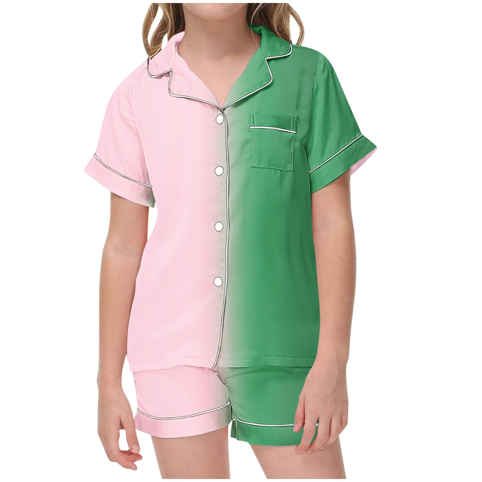 Auroural Pajamas Kids Girls 7/8 Girls Button Front Pajama Top & Shorts ...