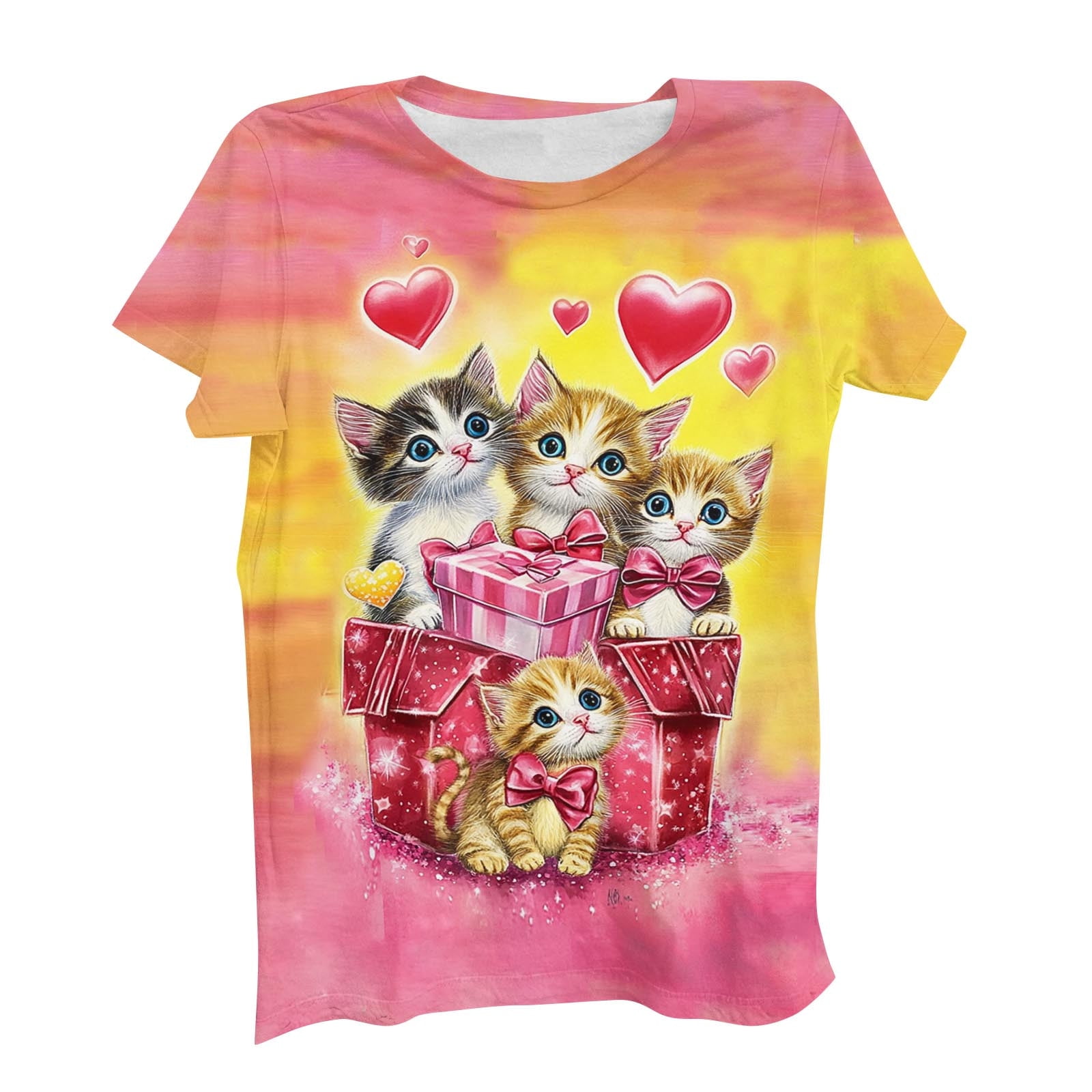 Auroural Short Sleeve Shirts for Women Women's Heart Print Cat Print ...