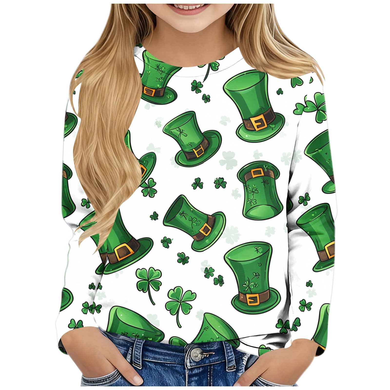 Auroural Big Girls Long Sleeve Shirts Children's St. Patrick Print Long ...