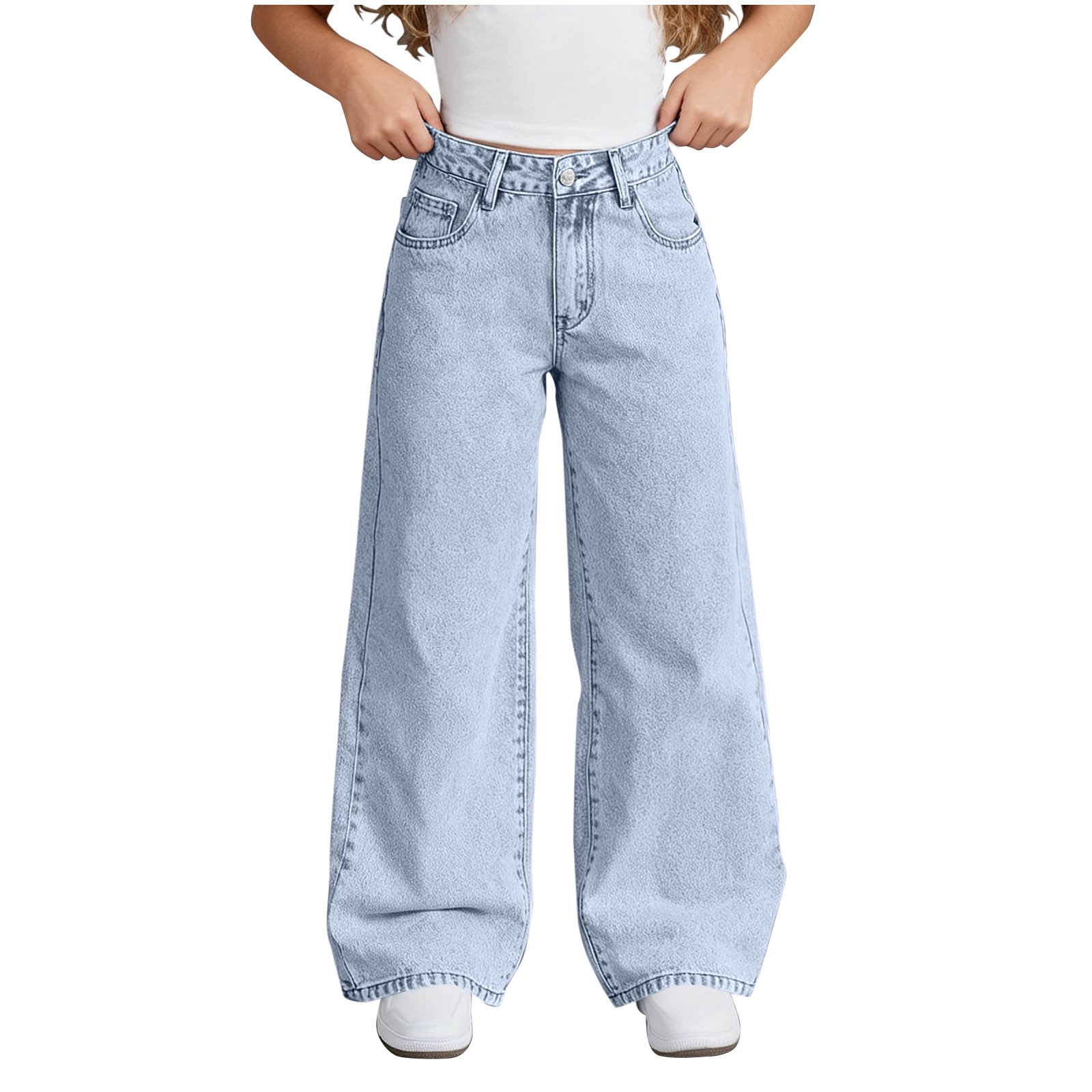 Auroural Jeans for Girls Girls' Bow Embroidery Jeans Girls Wide Leg ...