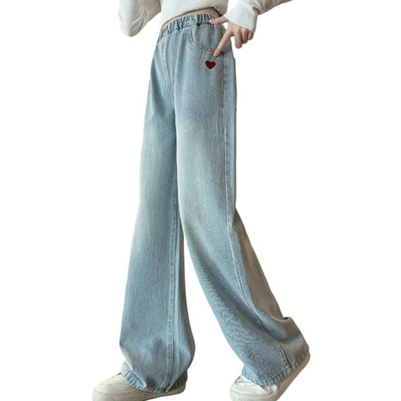 Auroural Girls Baggy Jean Size 10-12 Girls' Print Jeans Long Pants ...