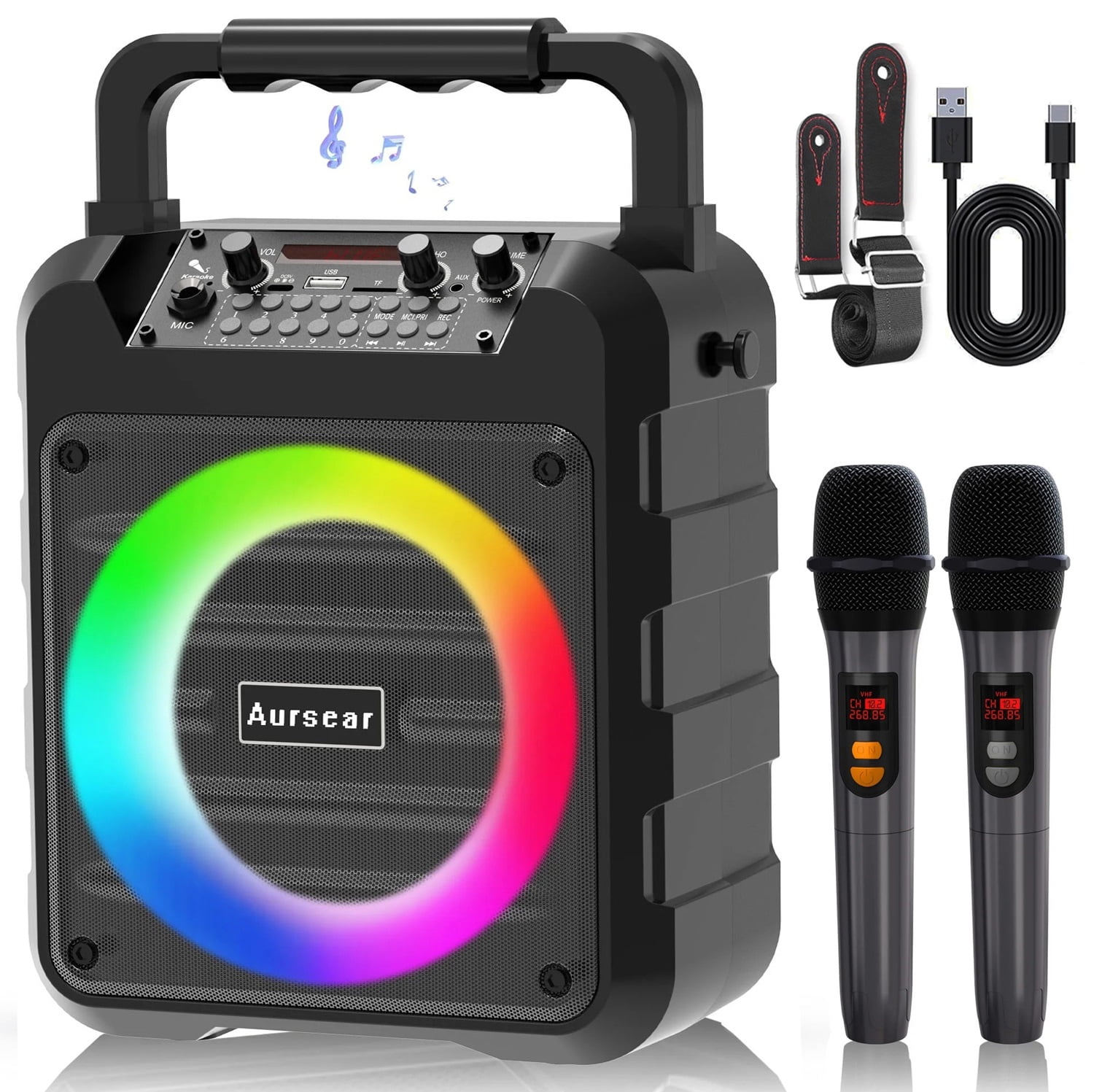 Aursear Karaoke Machine Portable Home Singing System with RGB Lights ...