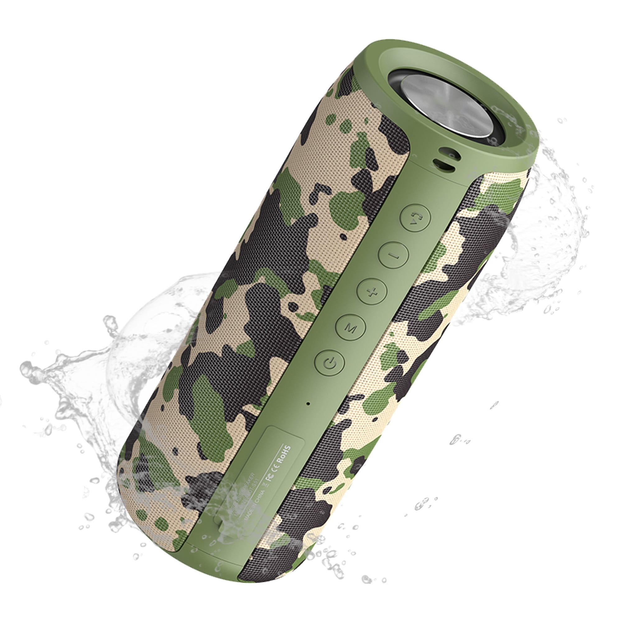 Aursear Portable Bluetooth Speaker, Stereo Sound, IPX5 Waterproof, 30H Playtime, Camo - Walmart.com
