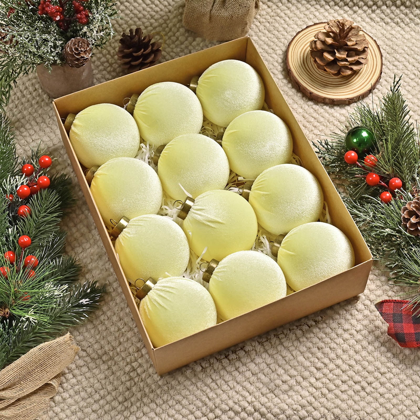Aursykel 12 Pack Velvet Christmas Tree Ornaments with Flocking Texture ...