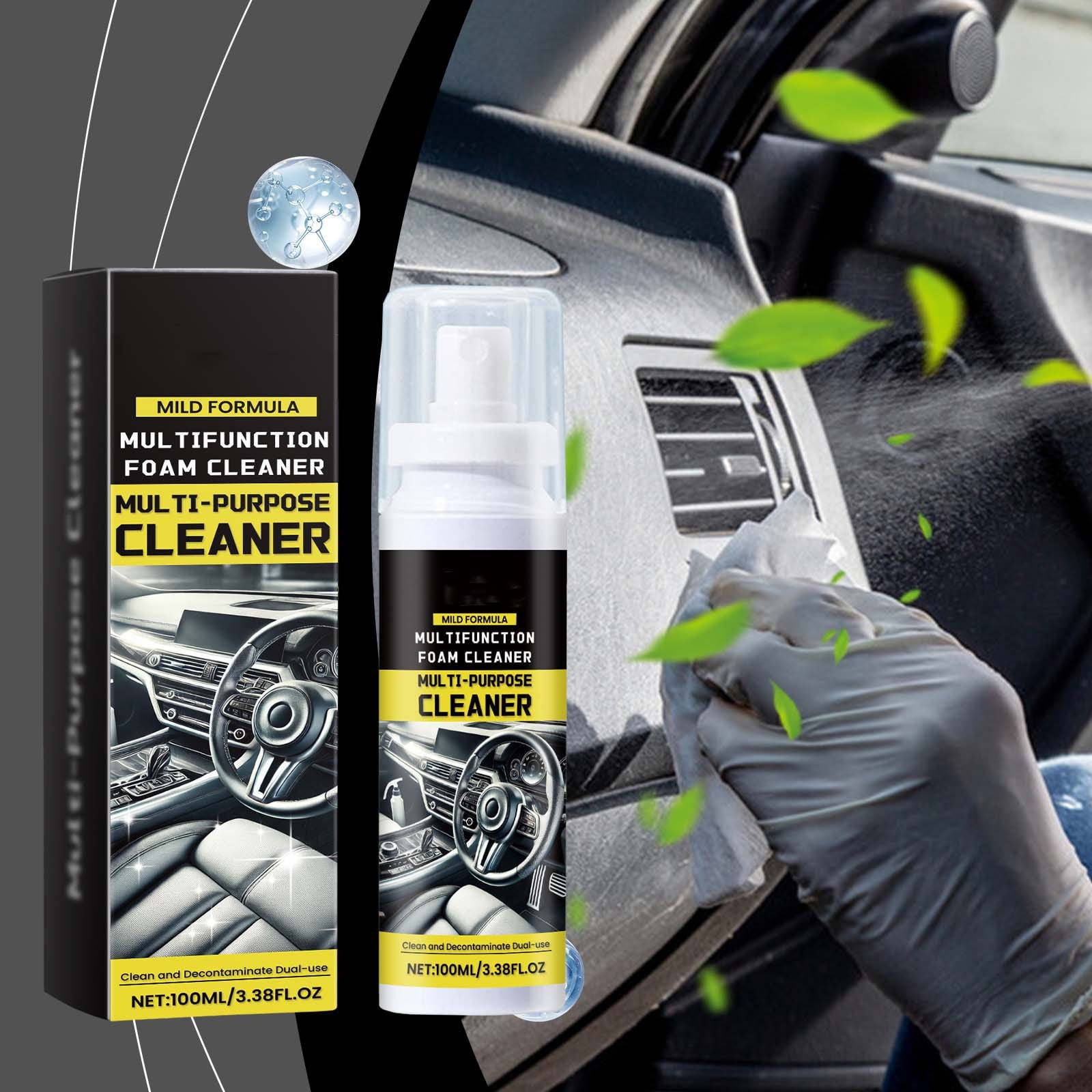Aursykel Car Interior Cleaner Foam Spray 3.4 fl oz Efficient Multi-Purpose Cleaning Solution for ...