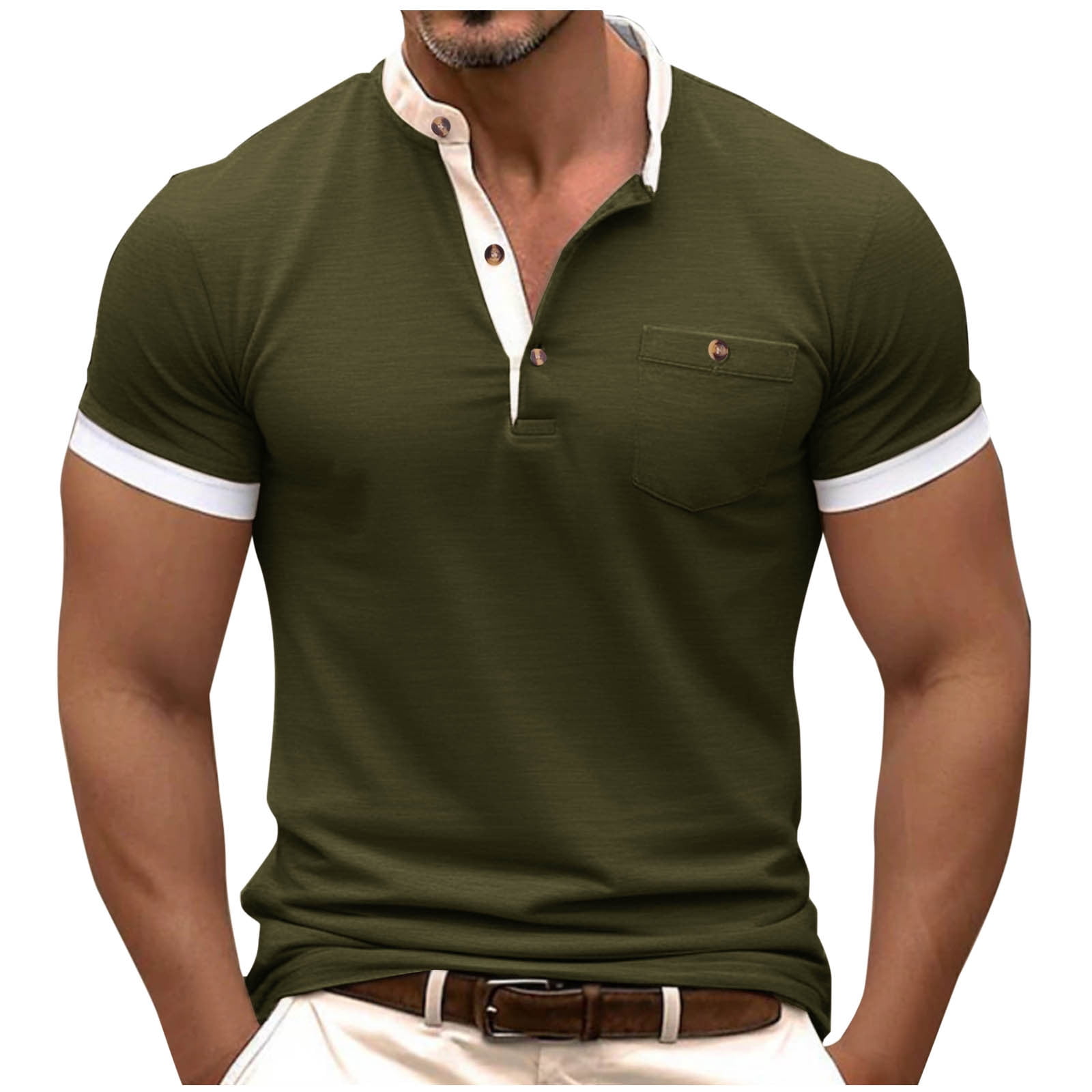 Aursykel Casual Mens Tee Shirts Crew Neck Buttons Short Sleeve Tees ...