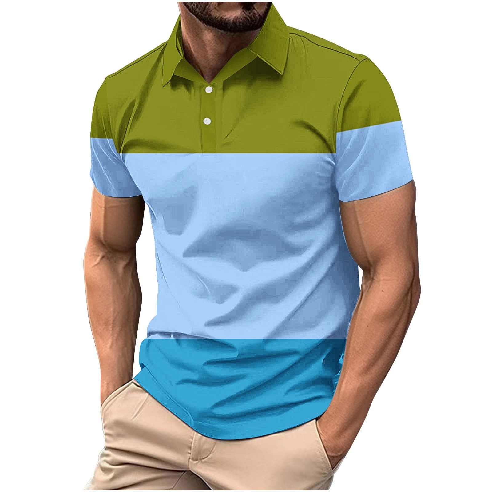 Aursykel Casual Shirts for Men Collared Short Sleeve T Shirt with ...