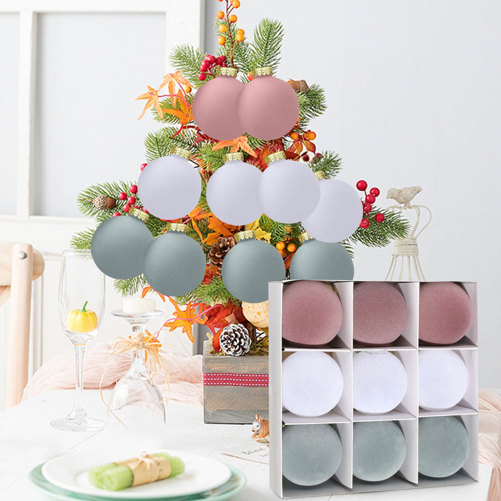 Aursykel Christmas Decorations of 9 Flocked Plastic Baubles for Tree ...