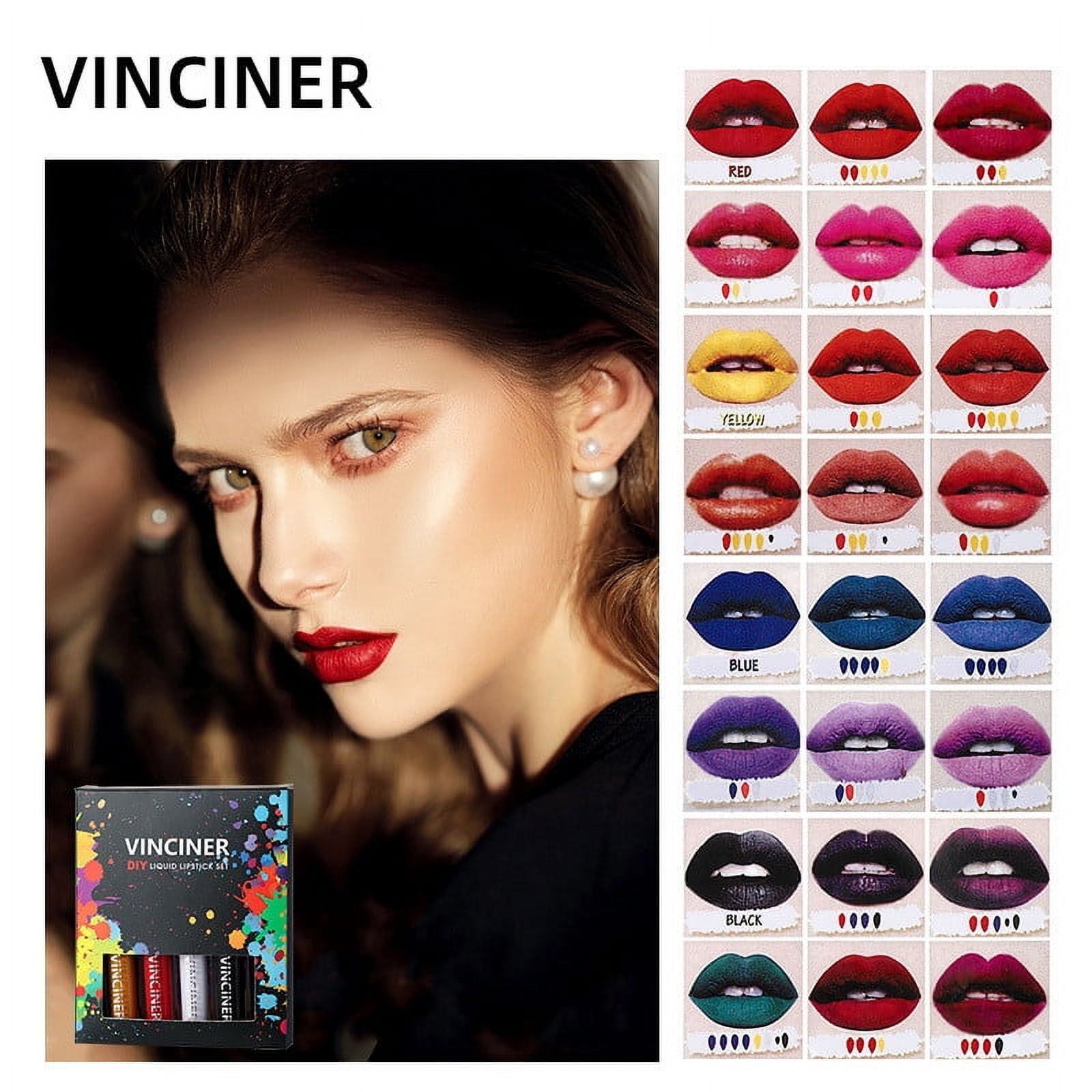 Aursykel DIY Liquid Lipstick Set 5pcs Black White Blue Yellow Red Lip ...