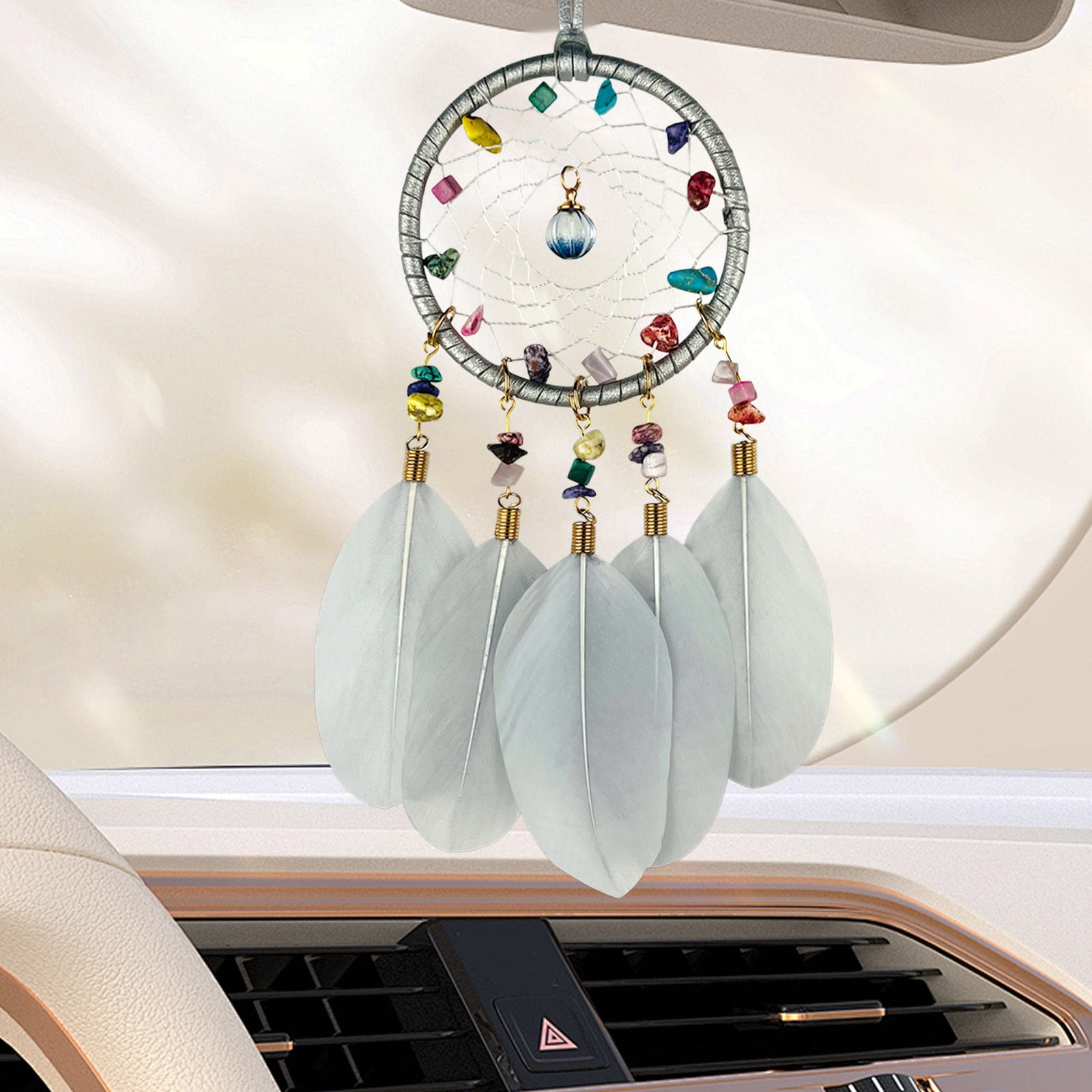 Aursykel Hand Woven Crystal Dreamcatcher Car Pendant Peacock Feather ...