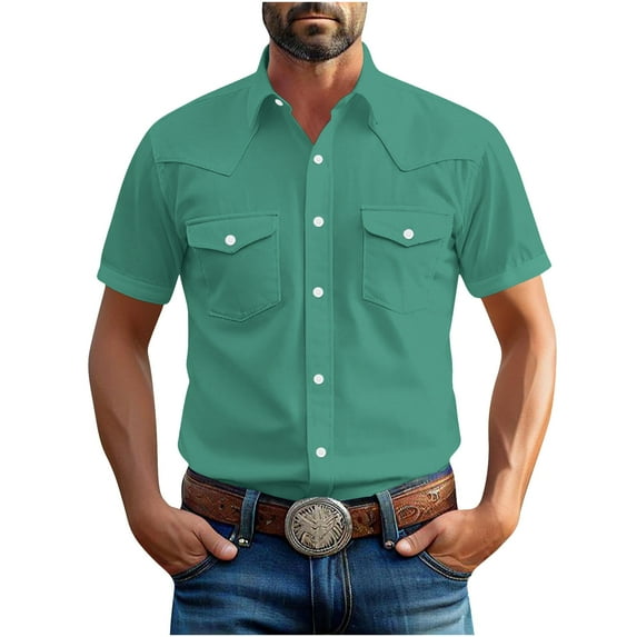 Aursykel Men's Button down Shirt with Pockets Vintage Solid Color Top ...