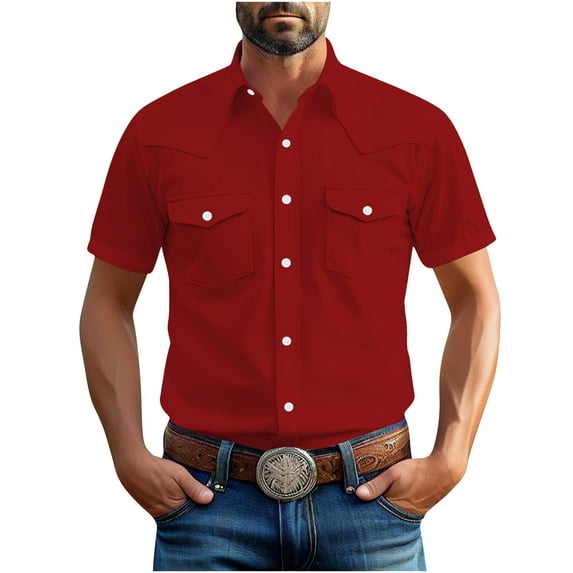 Aursykel Men's Button down Shirt with Pockets Vintage Solid Color Top ...