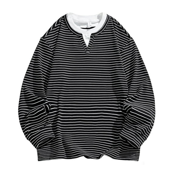Aursykel Men's Casual Fashion Shirts Striped Long Sleeve Pullover Tops ...