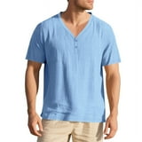 Aursykel Men's Casual Shirts with Button V Neck Textured Short Sleeve ...