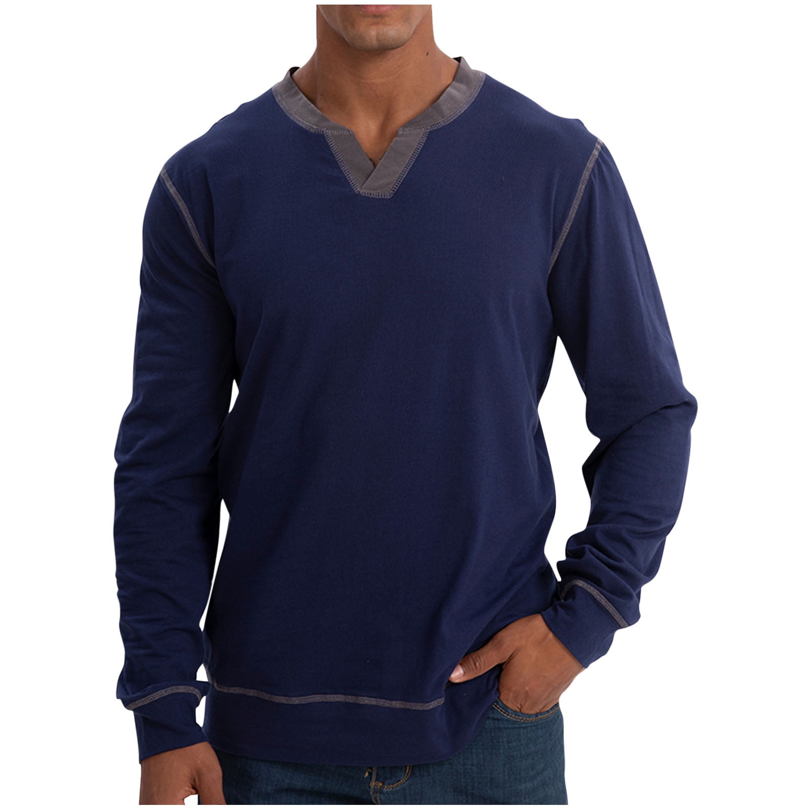 Aursykel Men's Long Sleeve Shirts V Neck Clothes Solid Color Top Casual ...