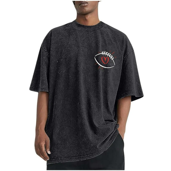 Aursykel Men's Oversized T Shirts Heart Print Vintage Loose Short ...