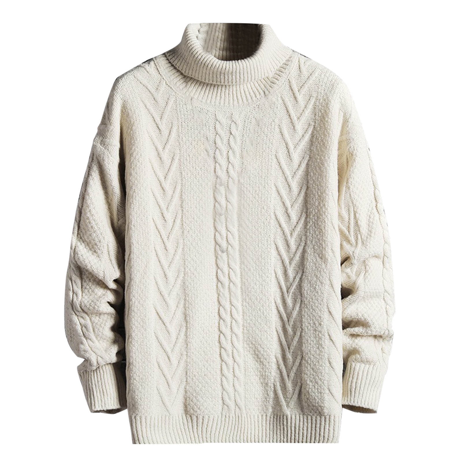 Aursykel Men's Warm Turtleneck Sweater Cable Knitted Pullover Sweaters ...