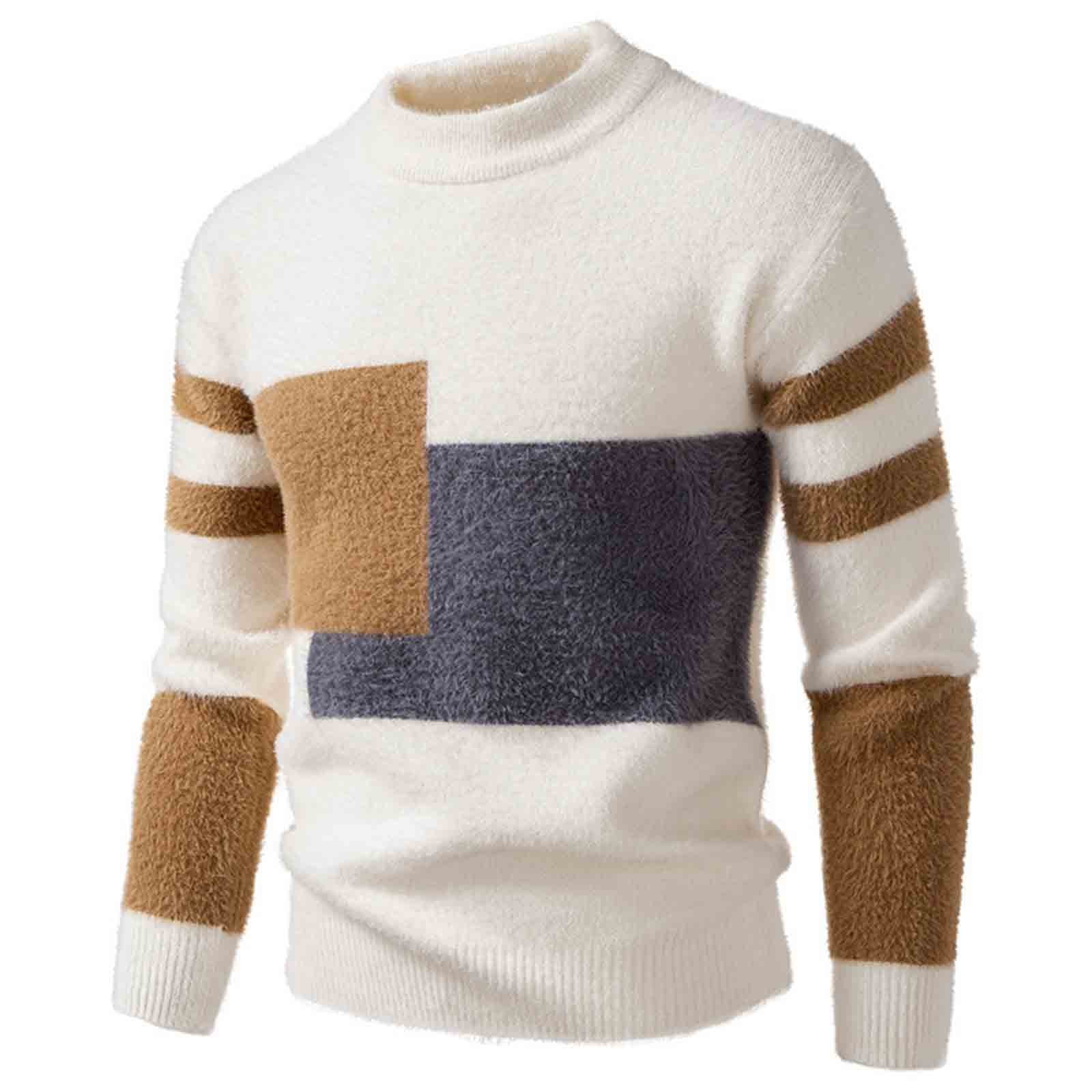 Aursykel Mens Color Block Turtleneck Sweater Warm Casual Long Sleeve ...