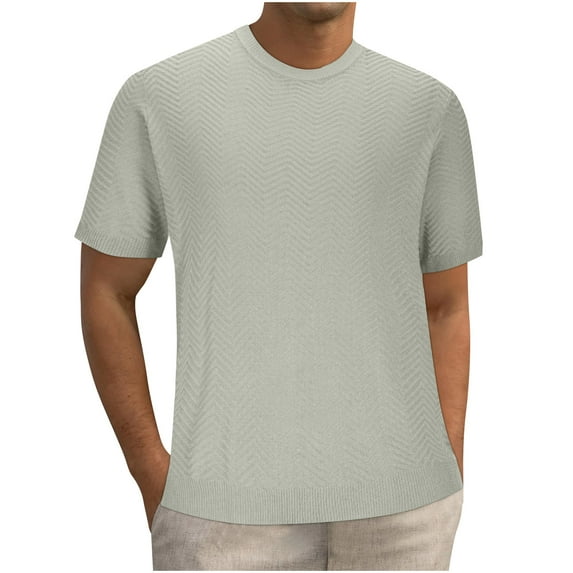 Aursykel Mens Knit Short Sleeve T Shirts Casual Crewneck Solid Color ...