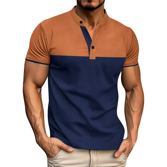 Aursykel Mens Summer Casual Shirts Color Block Button Short Sleeve Tee ...