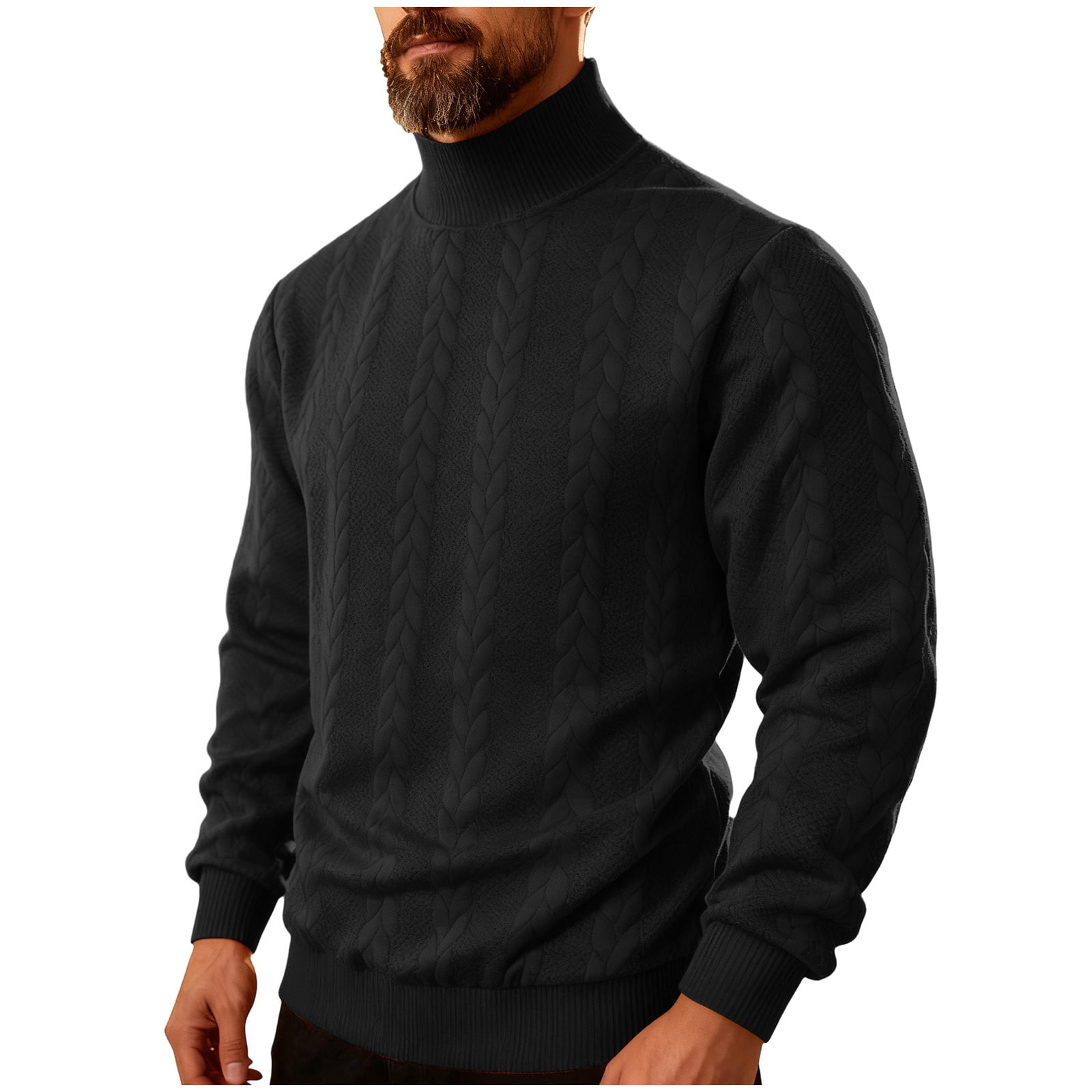 Aursykel Mens Turtleneck Sweater Pullover Thick Twisted Pattern ...