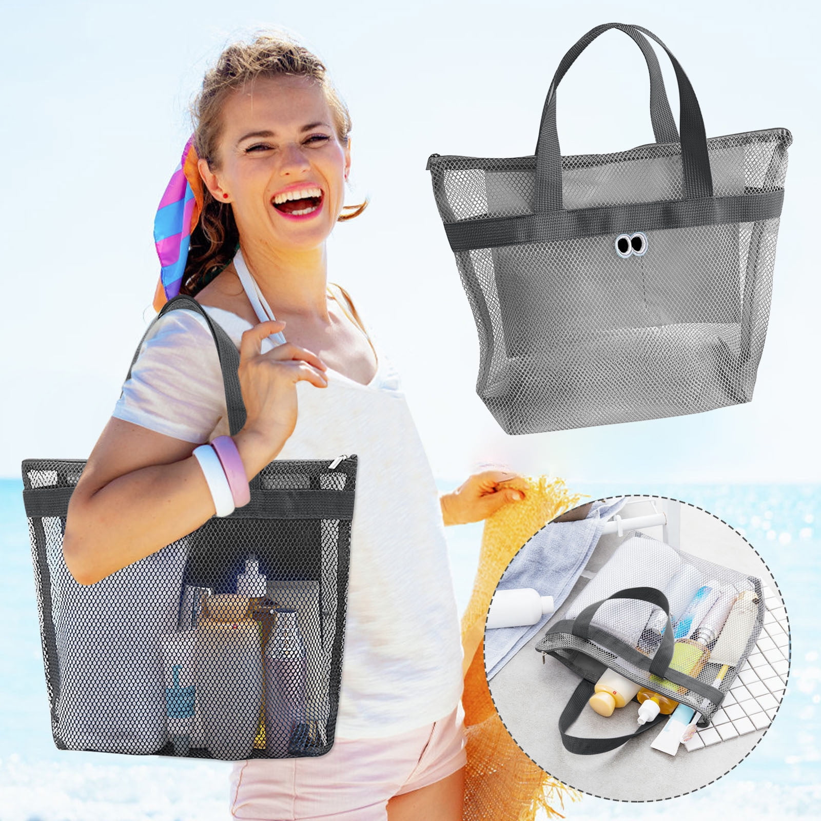 Aursykel Mesh Beach Bag with Tear Resistant Mesh Material for Family ...