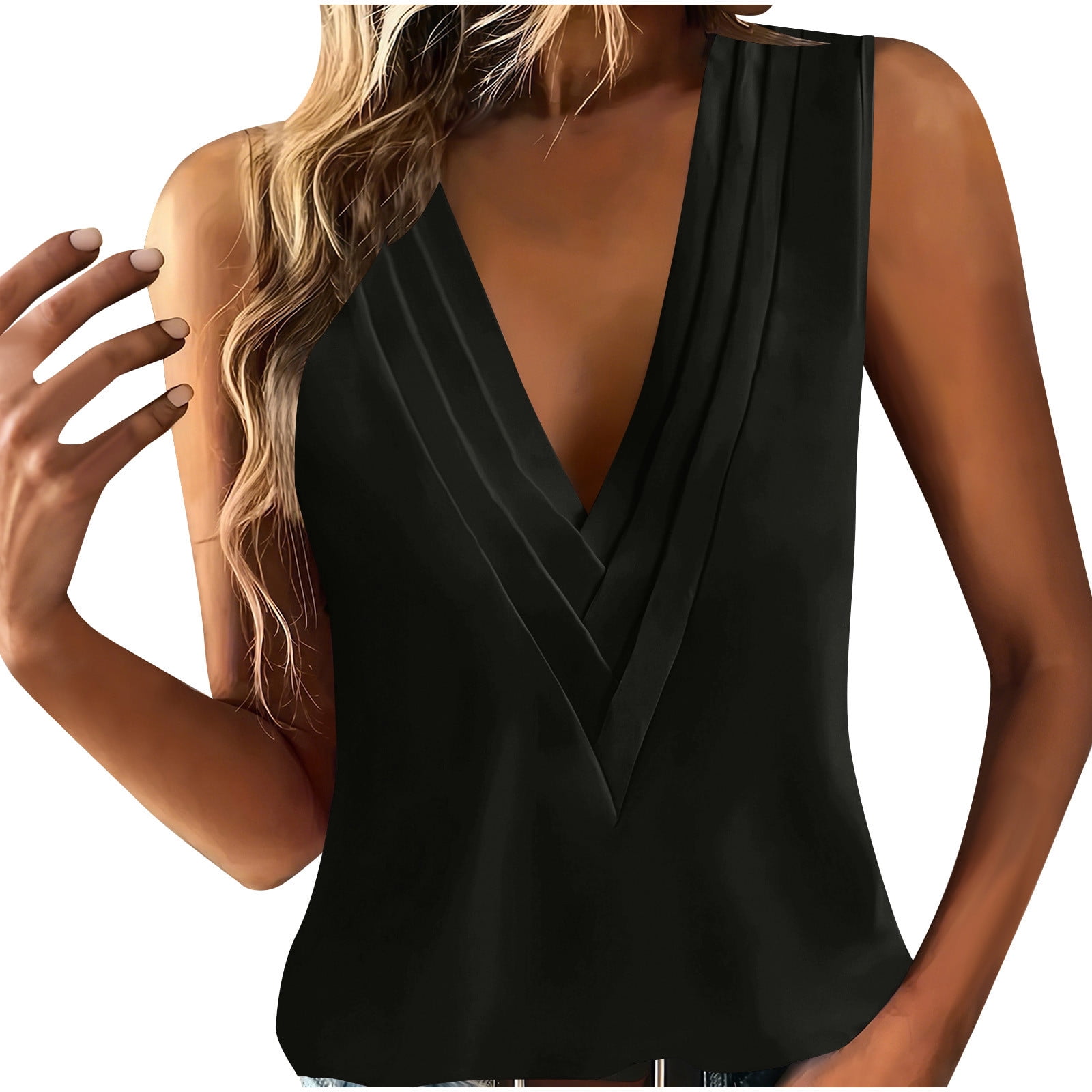 Aursykel Plus Size Tank for Women V Neck Tanks Top Sleeveless Soft ...