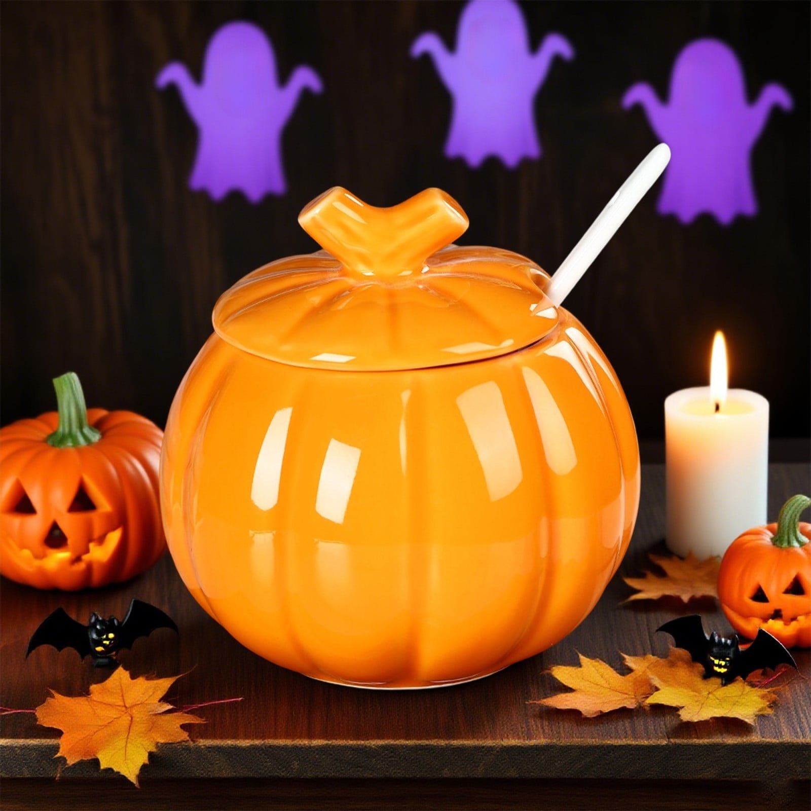 Aursykel Pumpkin Shaped Ceramic Jar Holiday Kitchen Storage Airtight ...