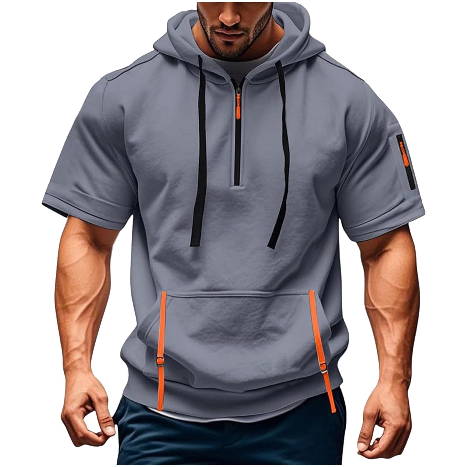 Aursykel Short Sleeve Hoodies for Men Quarter Zip Pullover with Pockets ...
