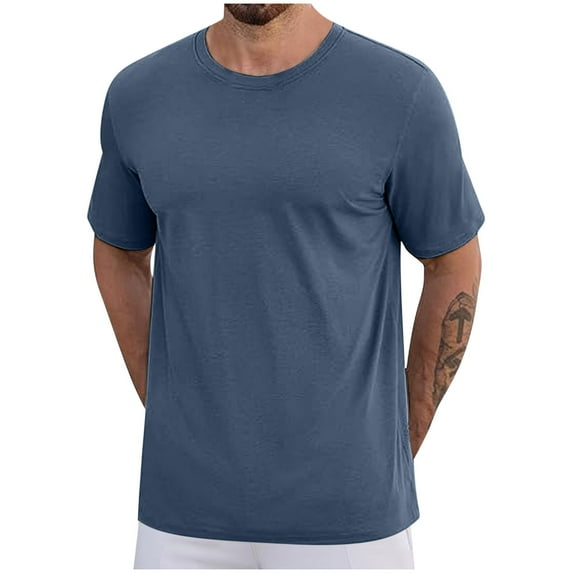 Aursykel Short Sleeve Tee for Men Comfort Crew Neck Solid Color Shirt ...