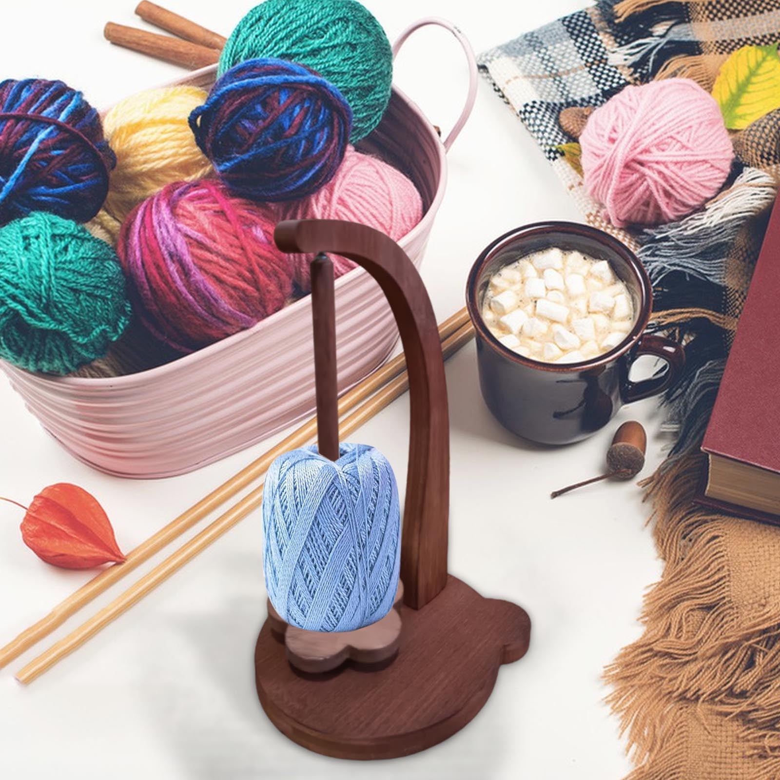 Aursykel Solid Wood Yarn Stand for Home Crochet and Knitting Magnetic ...