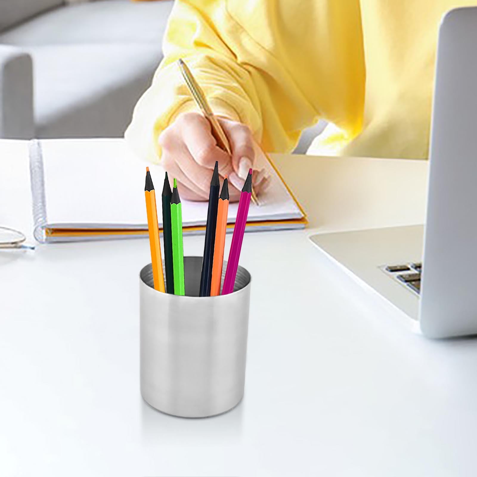 Aursykel Stainless Steel Desktop Storage Container Circular Pen Holder ...