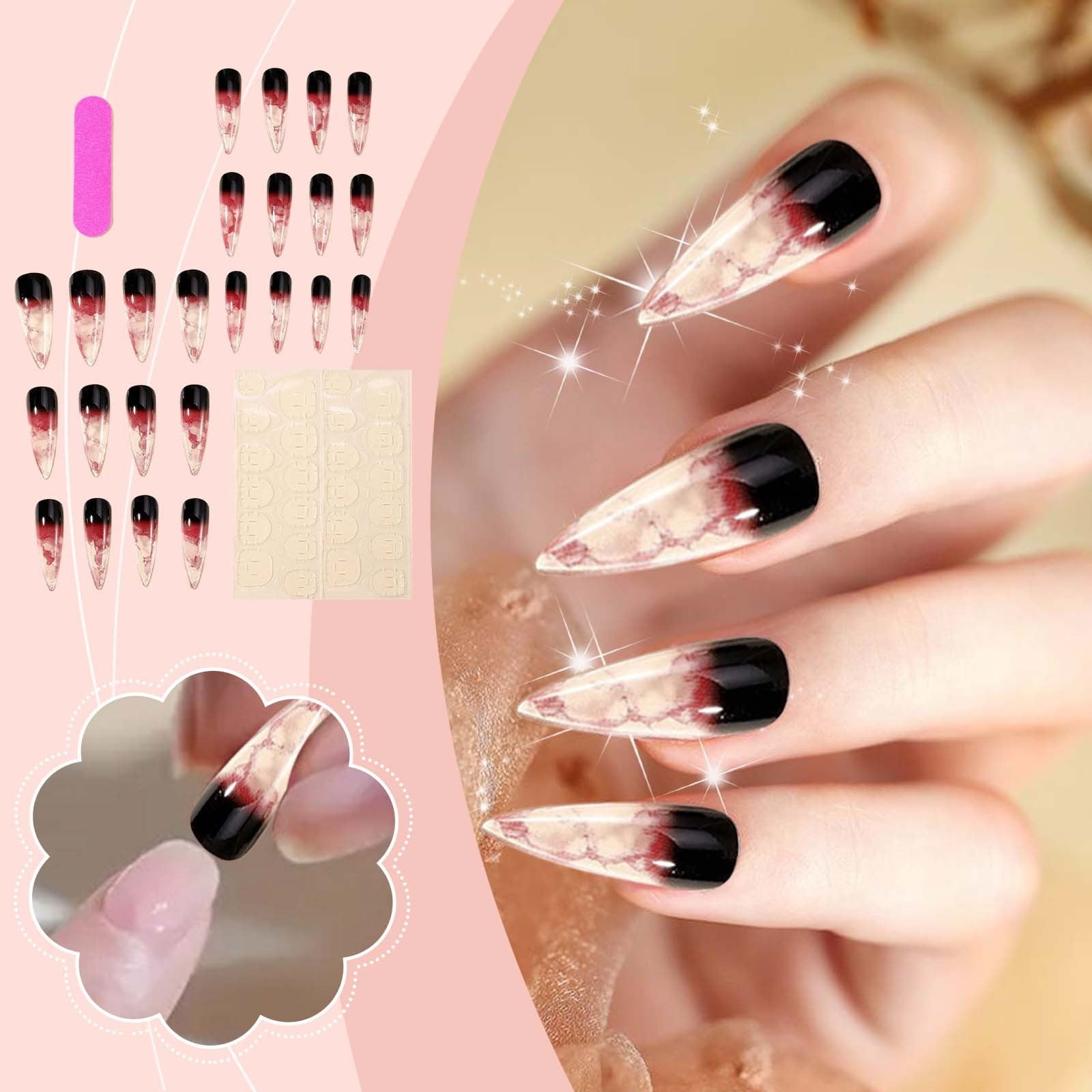 Aursykel Stylish Long Drop Gradient Fake Nails Removable Reusable Press ...
