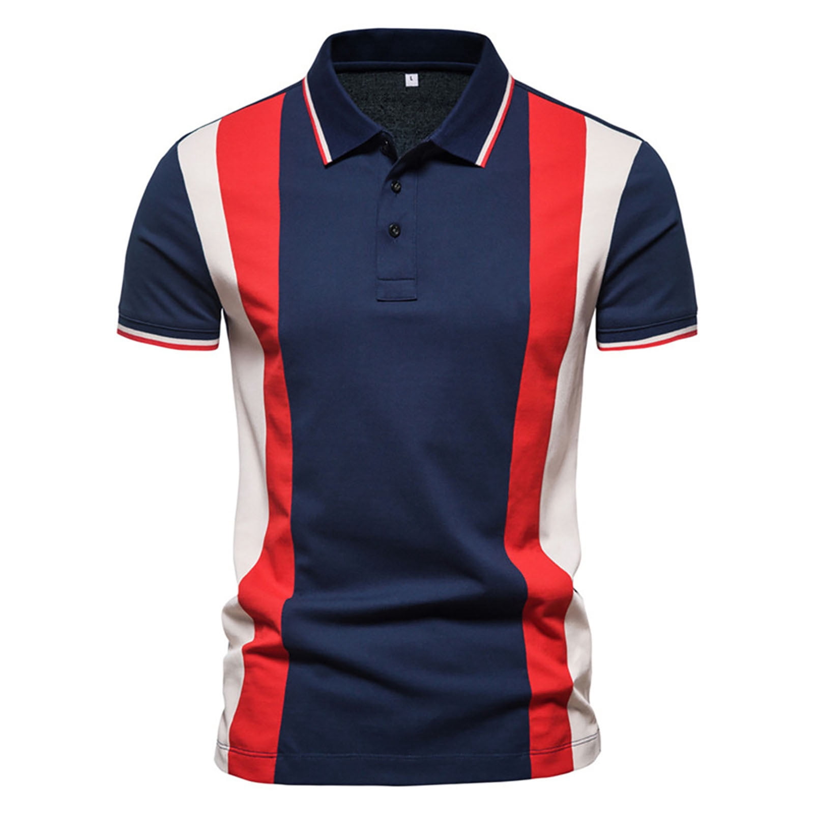 Aursykel Summer Men's Collared Tee Shirt Casual Fashion Color Block ...