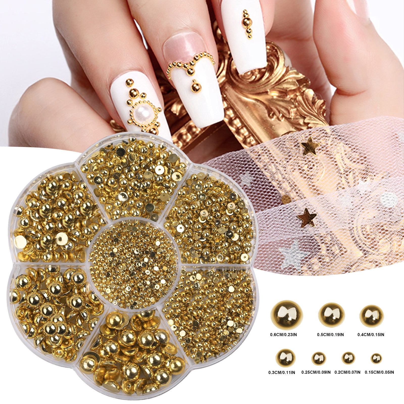 Aursykel Versatile Nail Art Semi Circular Pearls Easy to Use for DIY ...